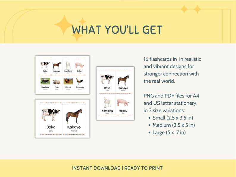 Filipino Farm Animals Printable Flashcards for Kids & Toddlers, Digital ...