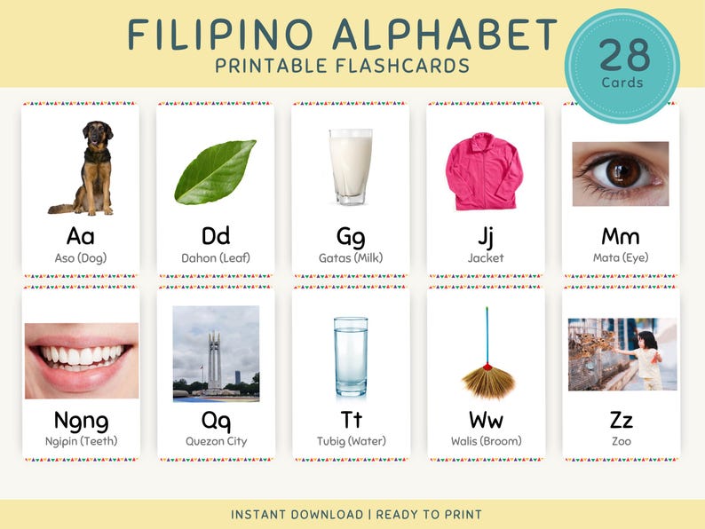 Filipino Alphabet Printable Flashcards for Toddlers and Kids, Filipino ...