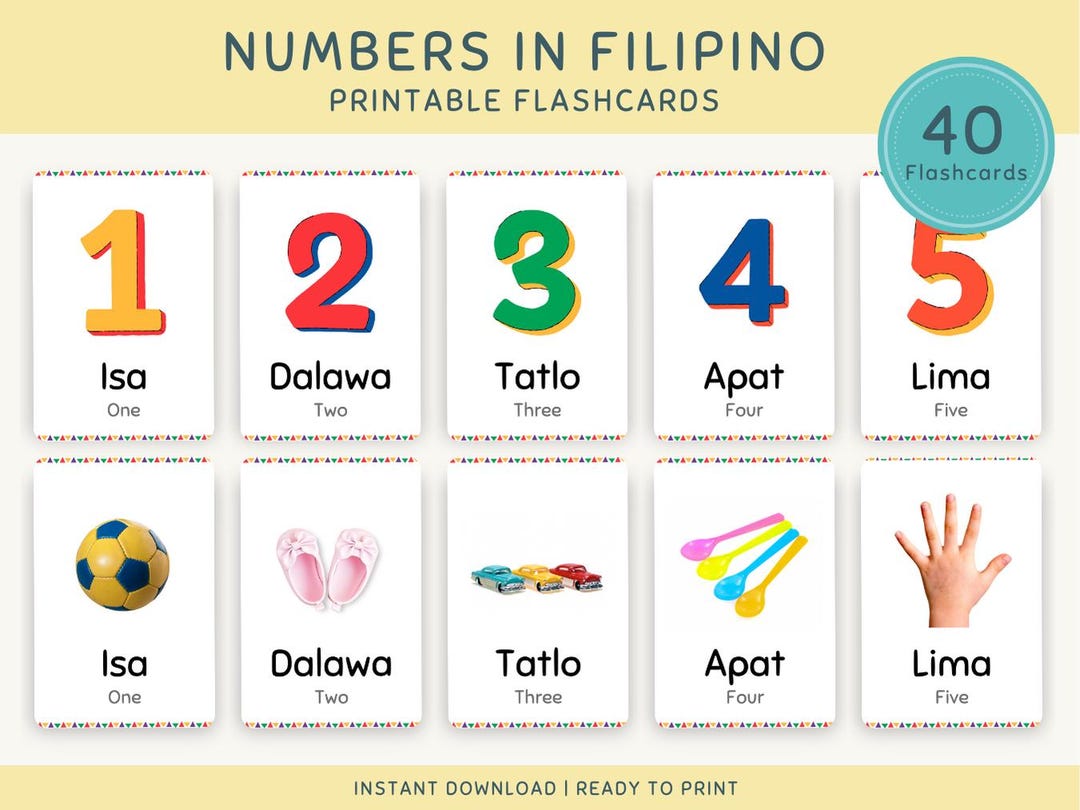 Filipino Numbers Printable Flashcards for Toddlers and Kids, Counting ...