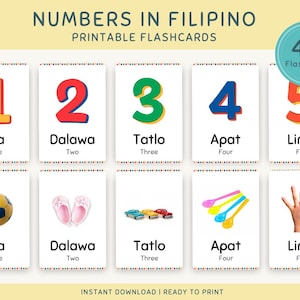 Filipino Numbers Printable Flashcards for Toddlers and Kids, Counting ...
