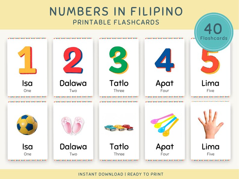 Filipino Numbers Printable Flashcards for Toddlers and Kids, Counting ...