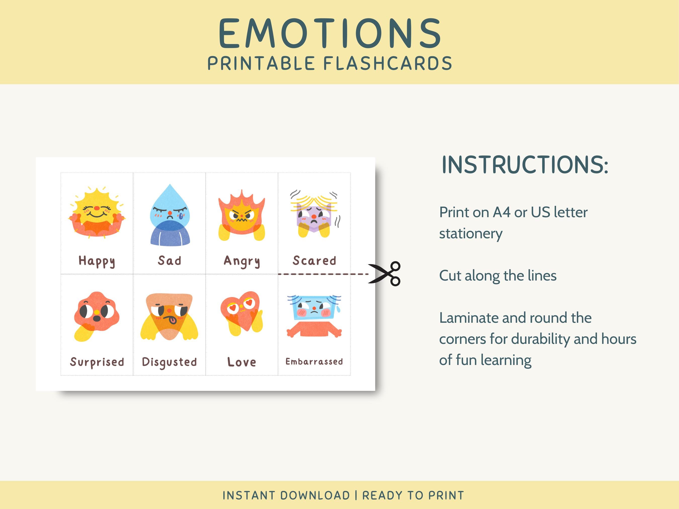 Emotions Printable Flashcards for Toddlers and Kids, Feelings Flash ...
