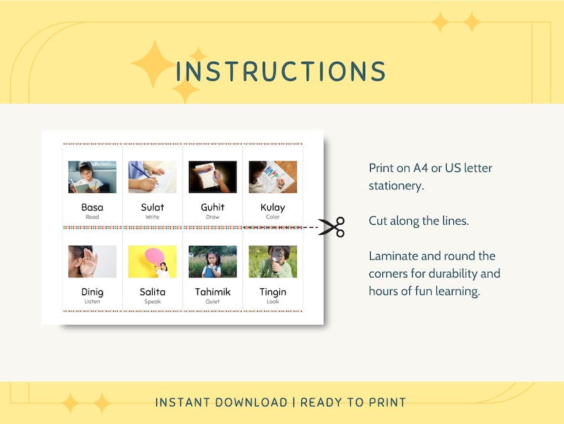 Filipino Action Words Verbs Printable Flashcards for Toddlers & Kids ...