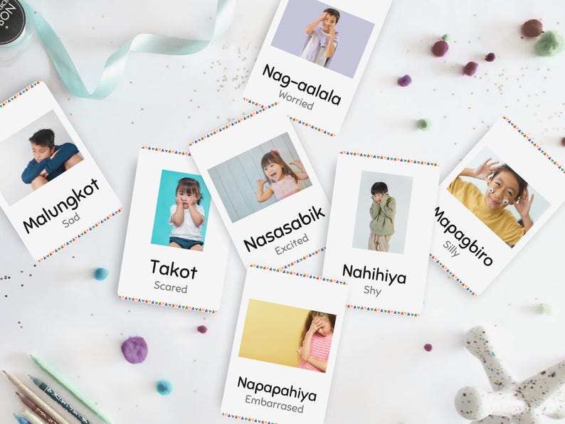 Filipino Emotions and Feelings Printable Flashcards for Toddlers & Kids ...