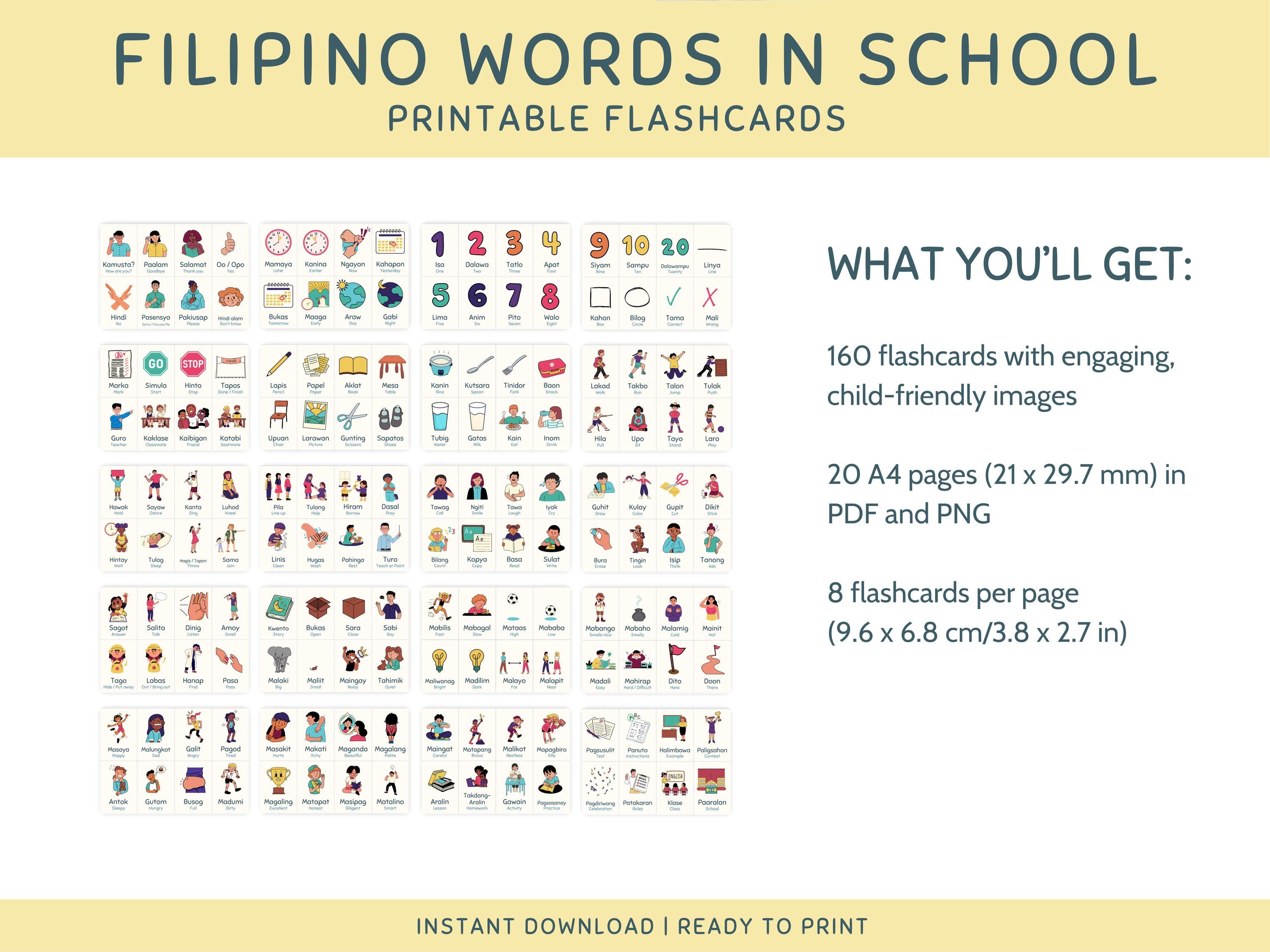 Filipino Printable Flashcards for Toddlers and Kids, Learn Tagalog ...