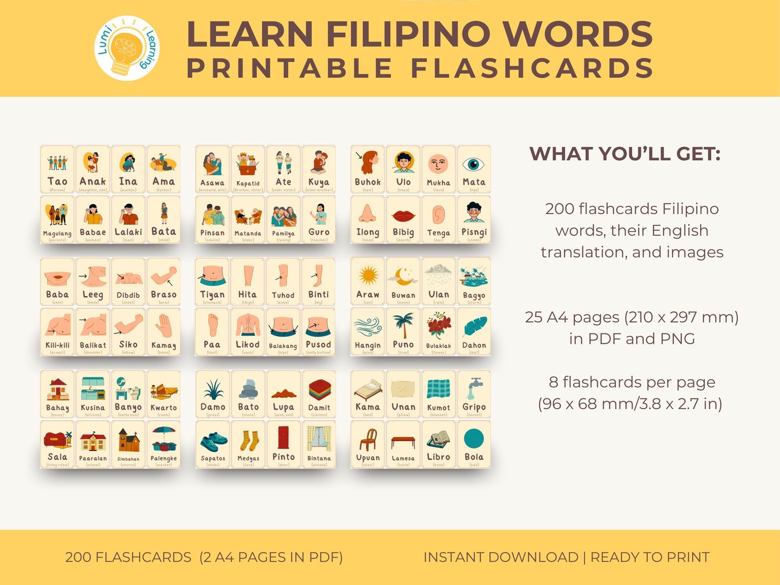 Filipino Printable Flashcards for Toddlers and Kids | Learn Tagalog ...