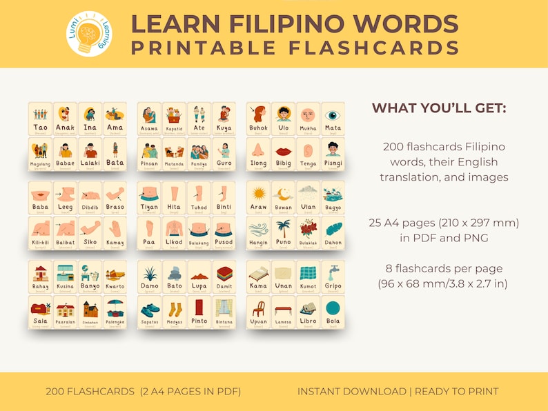 Filipino Printable Flashcards for Toddlers and Kids | Learn Tagalog ...