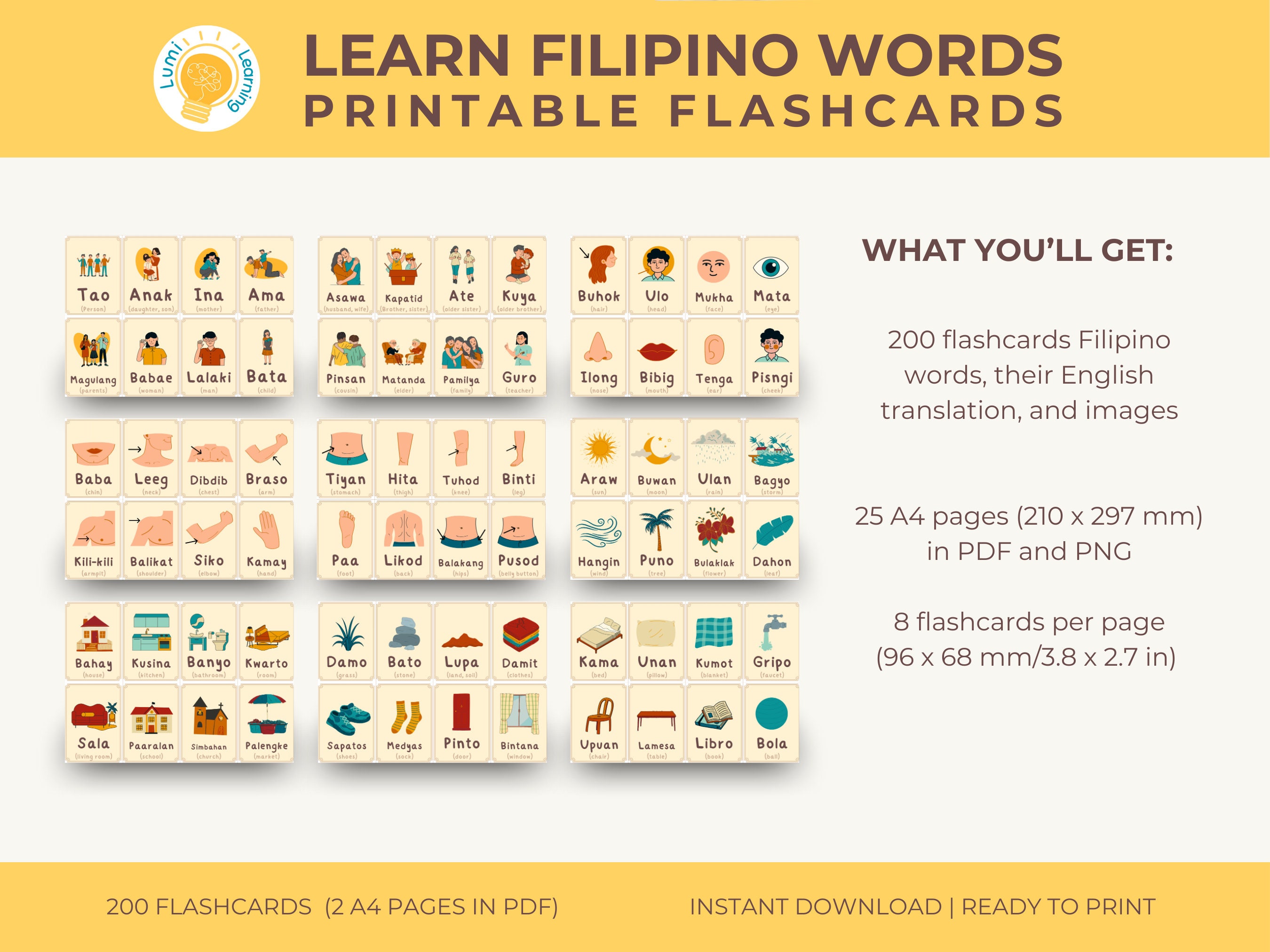 Filipino Printable Flashcards for Toddlers and Kids | Learn Tagalog ...