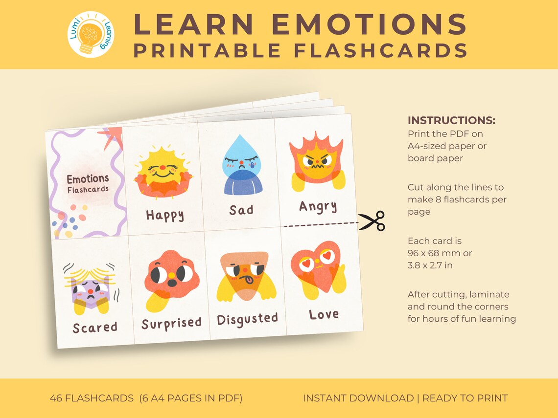 Emotions Printable Flashcards for Toddlers and Kids Feelings Flash ...
