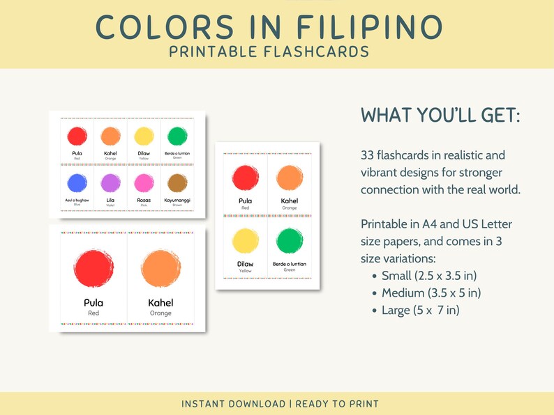 Filipino Colors Printable Flashcards for Toddlers and Kids, Filipino ...