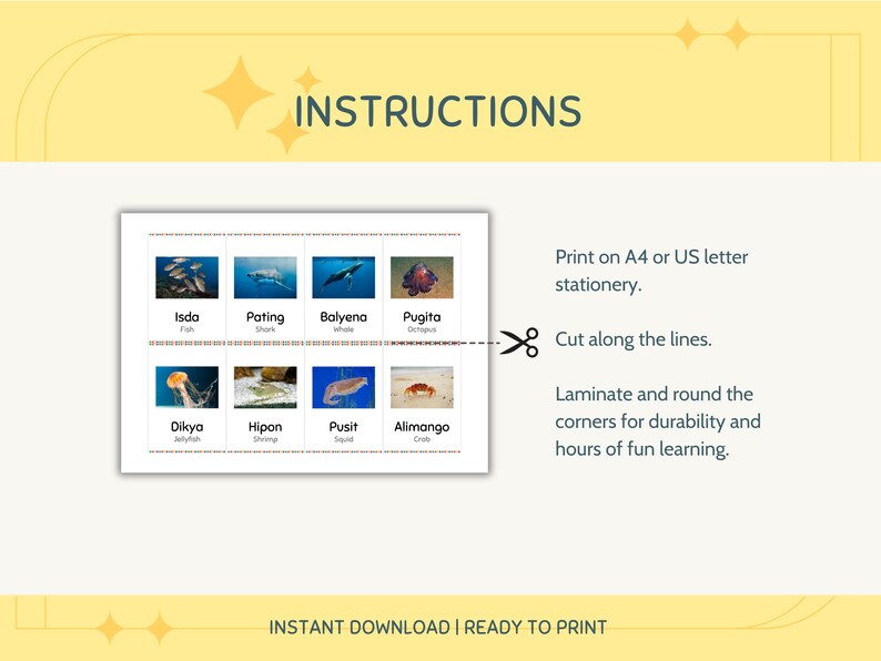 Filipino Sea Animals Ocean Water Printable Flashcards for Kids ...
