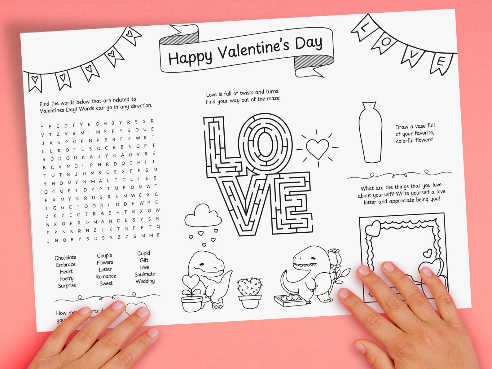 Printable Valentines Activity Sheets and Placemat for Kids, Classroom ...