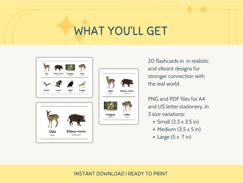 Filipino Animals Flashcards for Kids Printable Flashcards in Tagalog ...