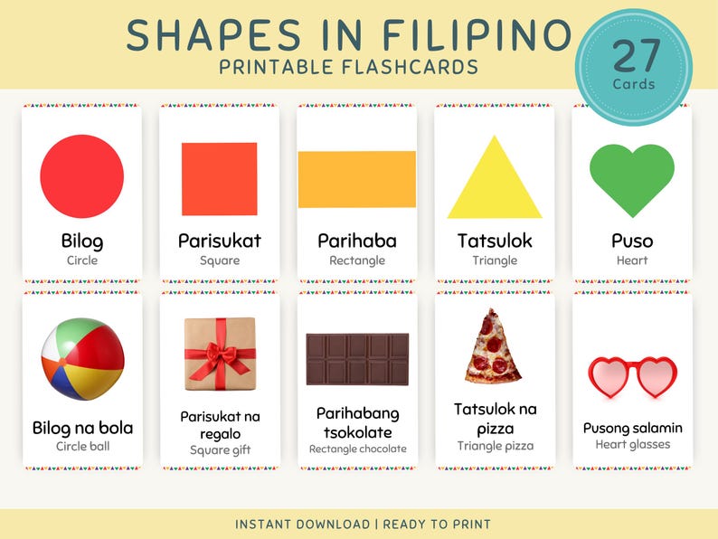 Filipino Shapes Printable Flashcards for Toddlers and Kids, Filipino ...