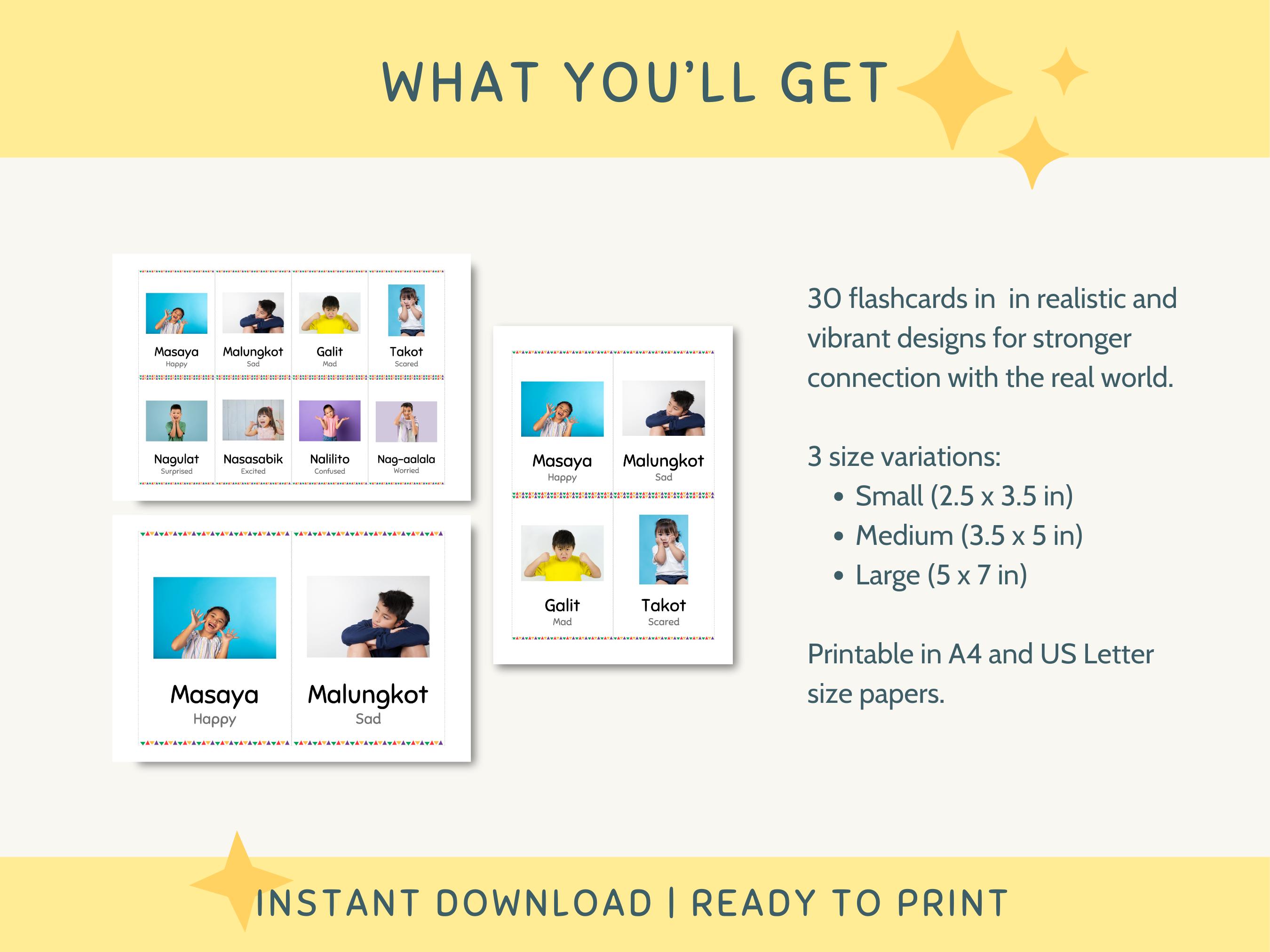 Filipino Emotions and Feelings Printable Flashcards for Toddlers & Kids ...