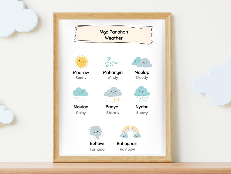Printable Weather Poster in Filipino for Toddlers and Kids, Educational ...