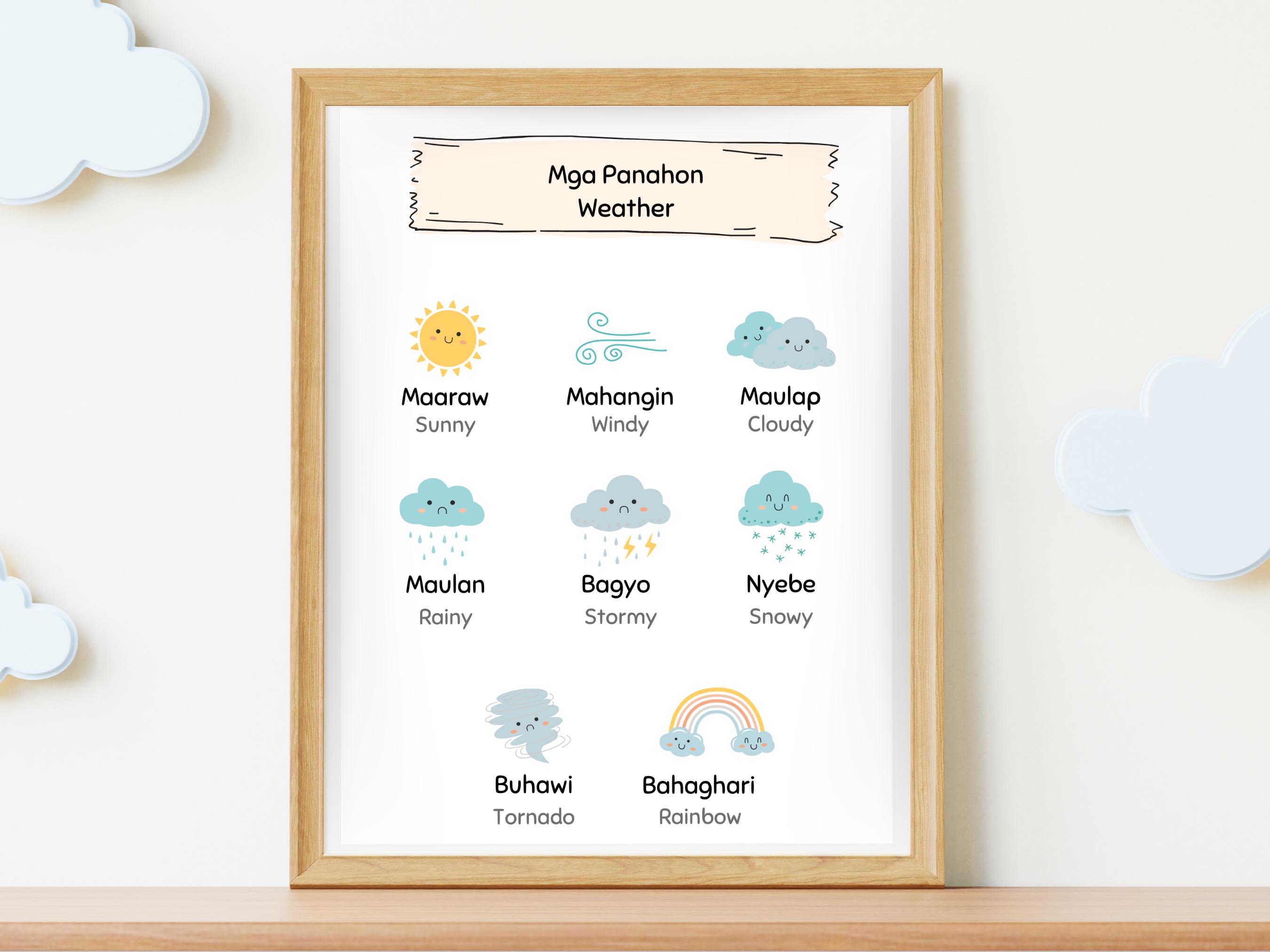 Printable Weather Poster in Filipino for Toddlers and Kids, Educational ...