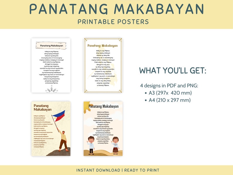 Panatang Makabayan Printable Poster for Toddlers and Kids, Philippine ...