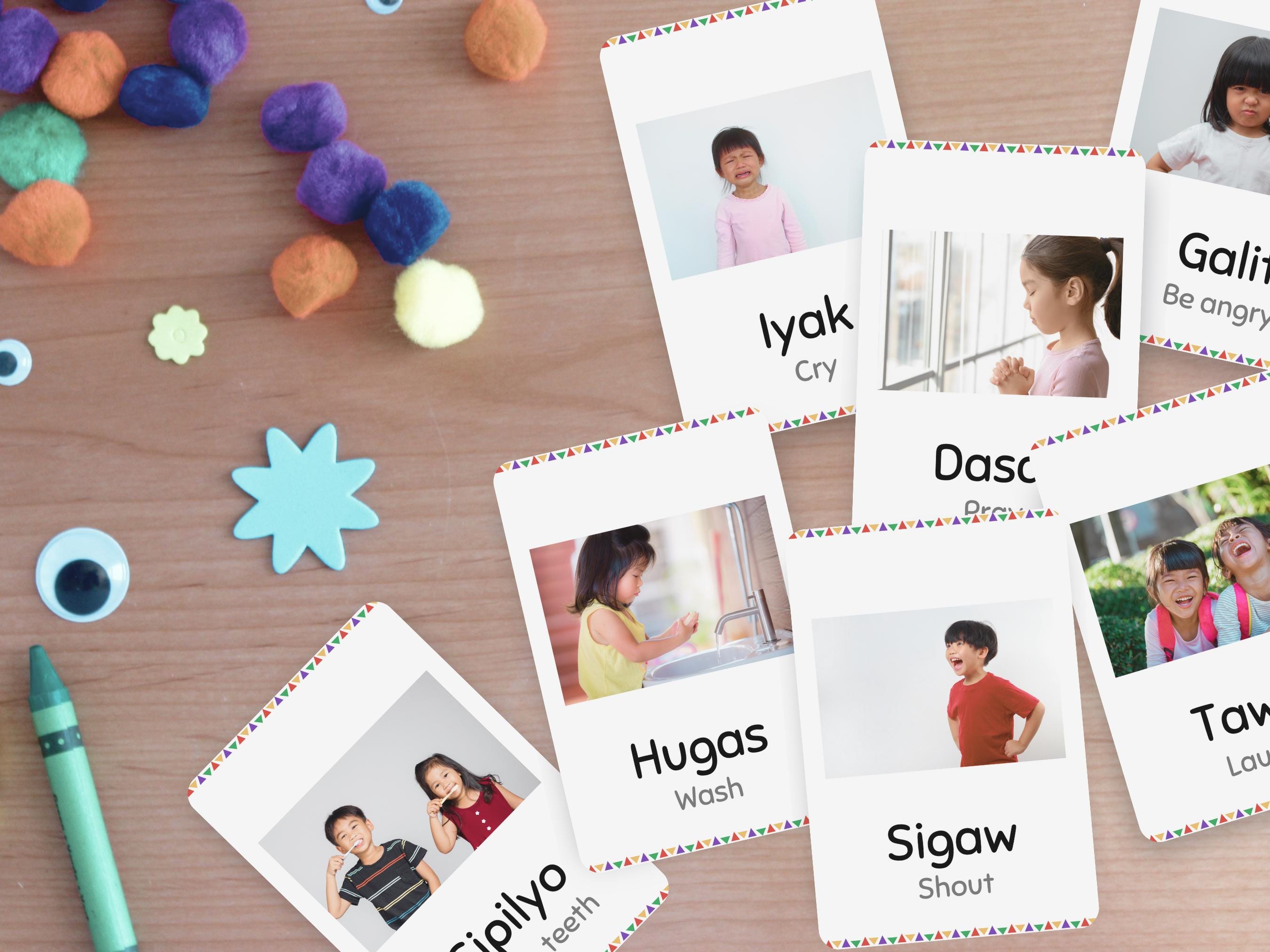 Filipino Action Words Verbs Printable Flashcards for Toddlers & Kids ...