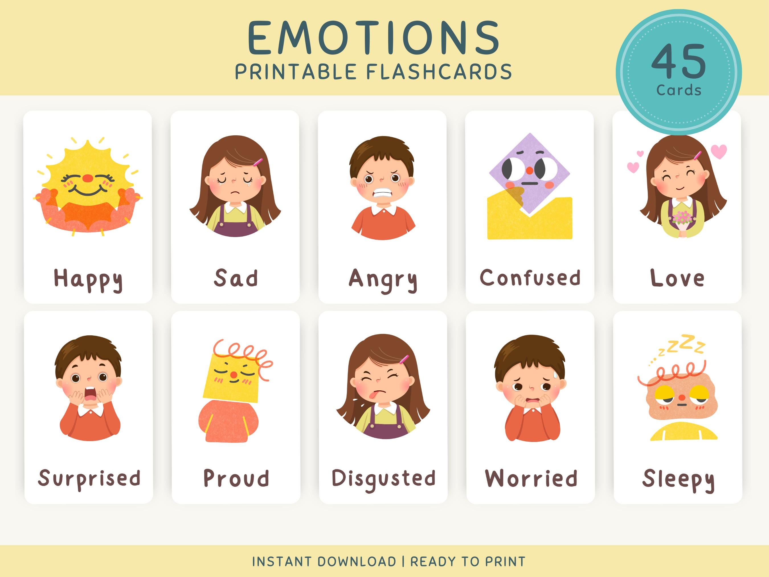 Emotions Printable Flashcards for Toddlers and Kids, Feelings Flash ...