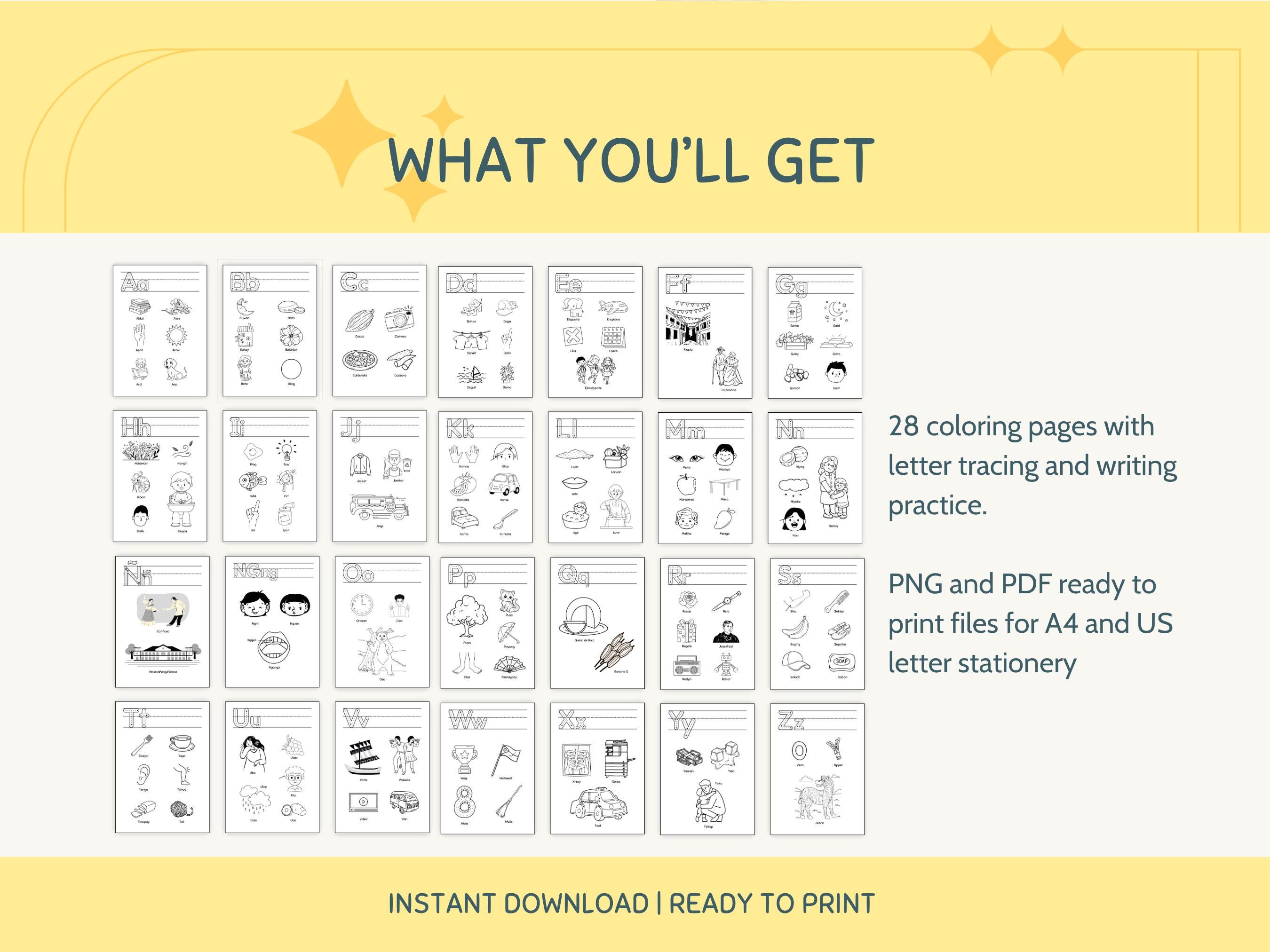 Filipino Alphabet Coloring Page for Kids Learn Tagalog Printable and ...