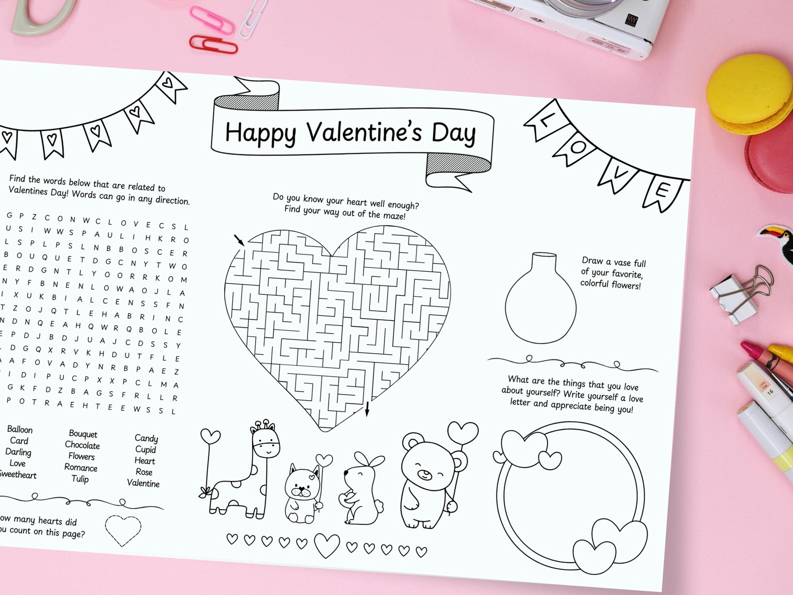 Printable Valentines Activity Sheets and Placemat for Kids, Classroom ...