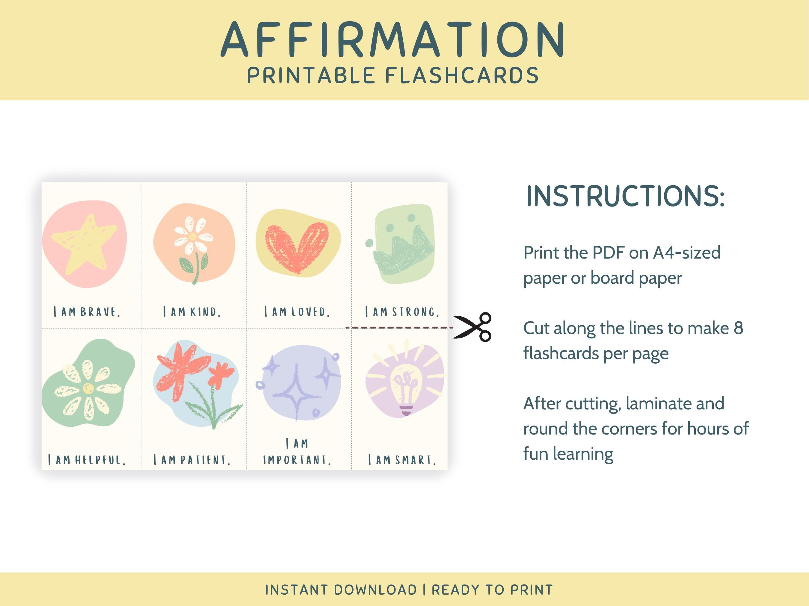 Printable Affirmation Flashcards for Kids, Positive Words of ...