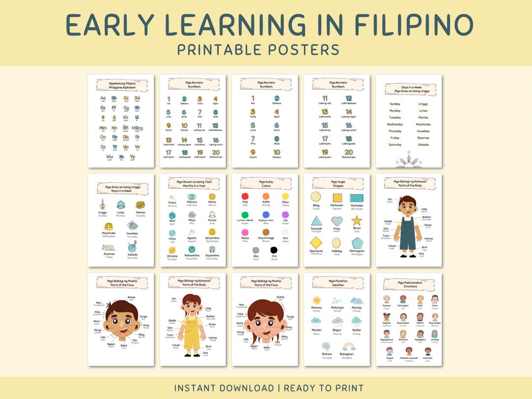 Filipino Printable Posters for Toddlers and Kids, Learn Tagalog Wall ...