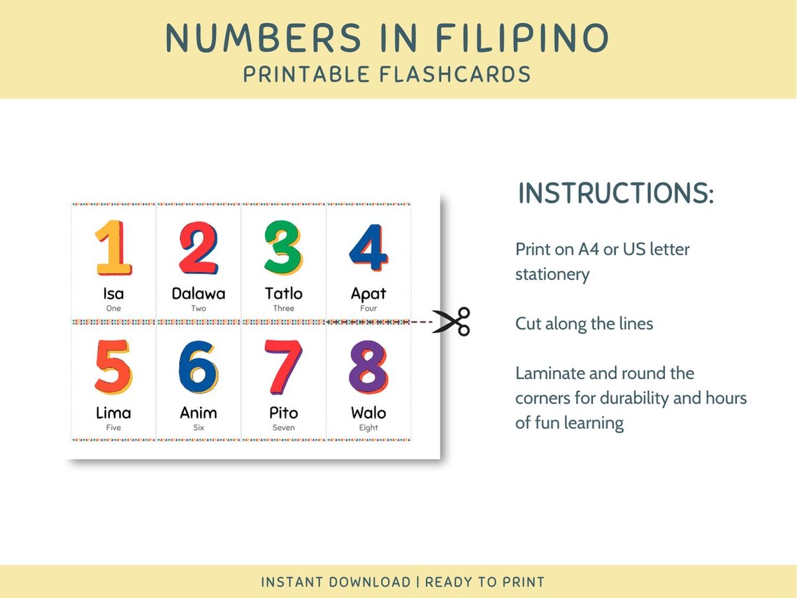 Filipino Numbers Printable Flashcards for Toddlers and Kids, Counting ...