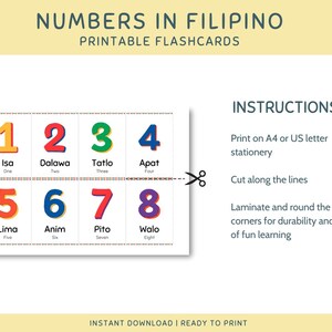 Filipino Numbers Printable Flashcards for Toddlers and Kids, Counting ...