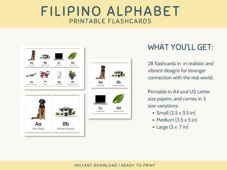 Filipino Alphabet Printable Flashcards for Toddlers and Kids, Filipino ...
