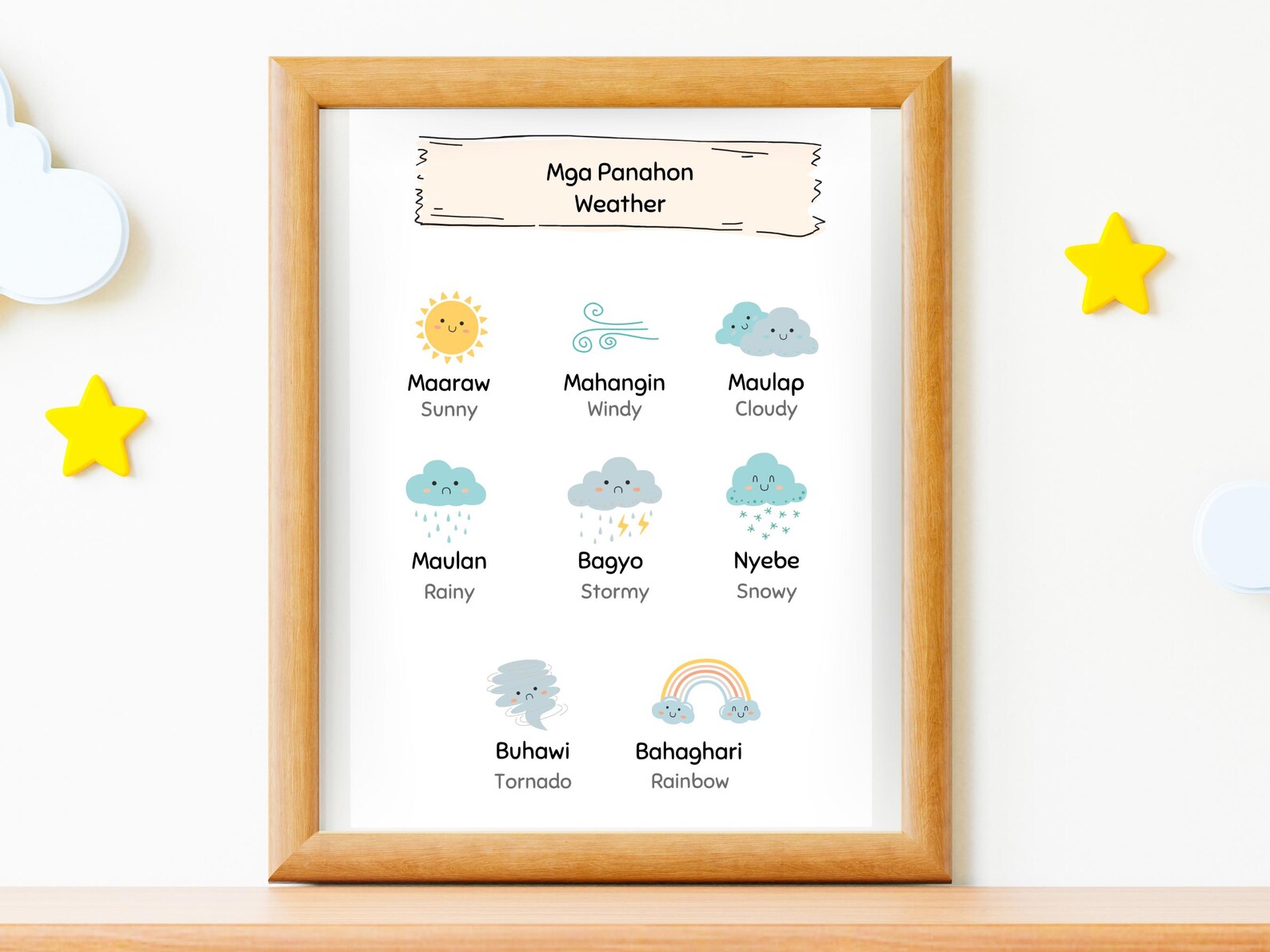 Printable Weather Poster in Filipino for Toddlers and Kids, Educational ...