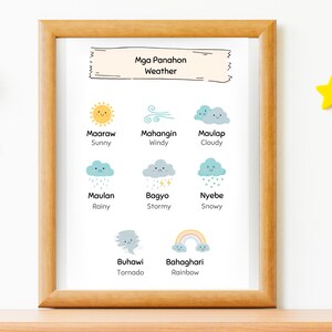 Printable Weather Poster in Filipino for Toddlers and Kids, Educational ...