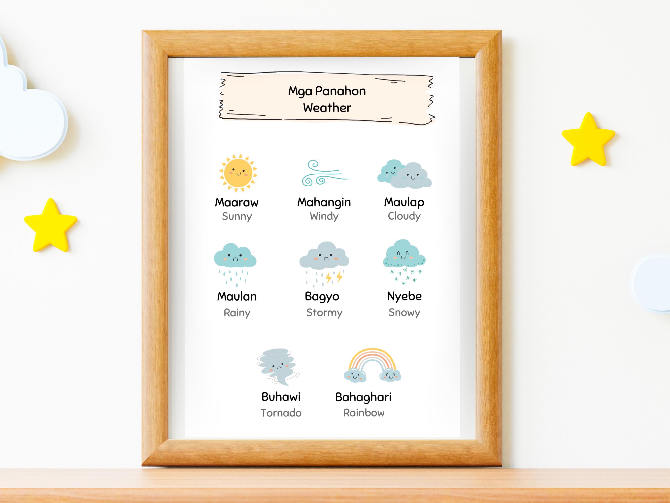 Printable Weather Poster in Filipino for Toddlers and Kids, Educational ...