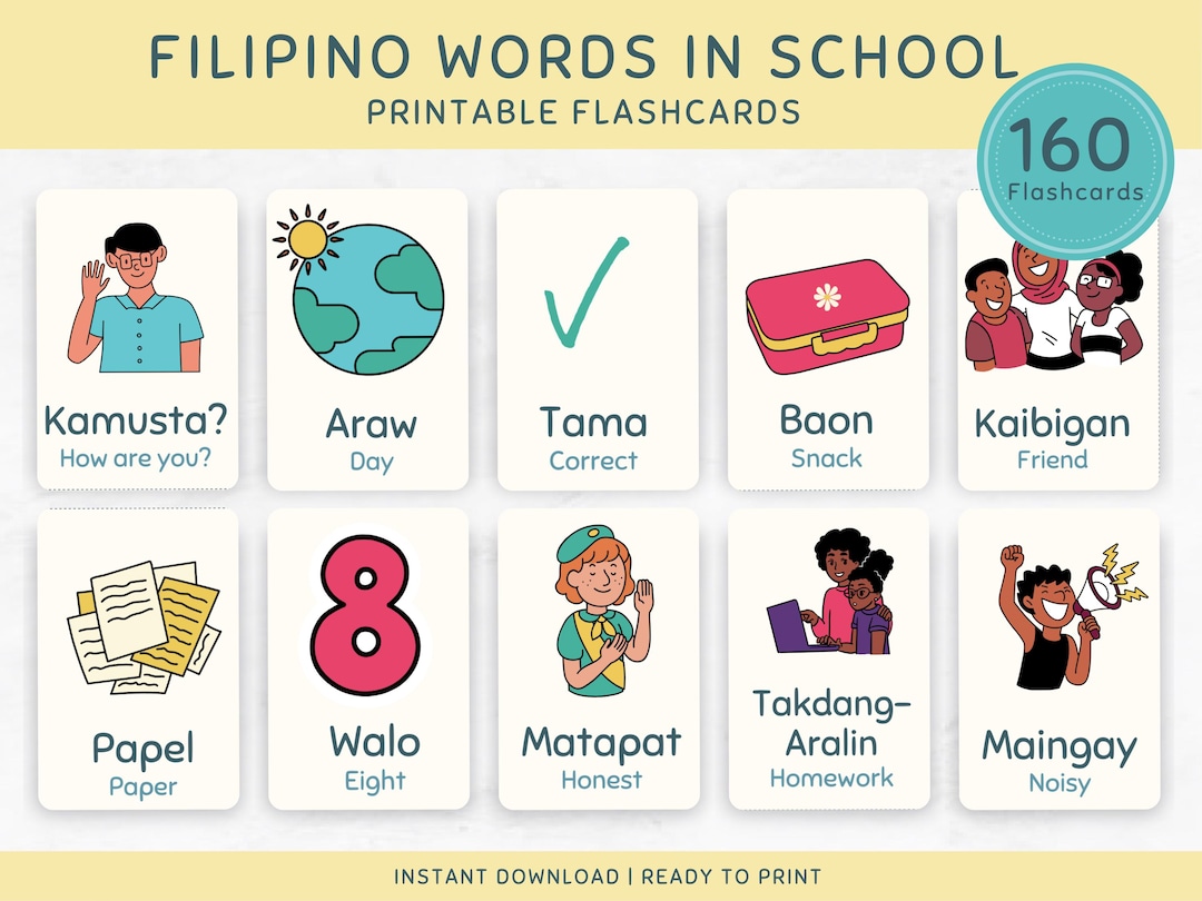 Filipino Printable Flashcards for Toddlers and Kids, Learn Tagalog ...