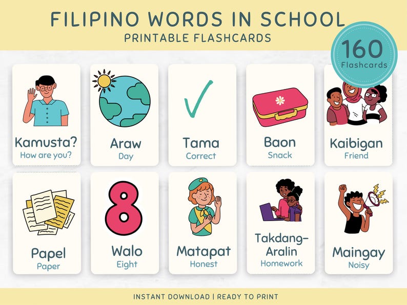 Filipino Printable Flashcards for Toddlers and Kids, Learn Tagalog ...