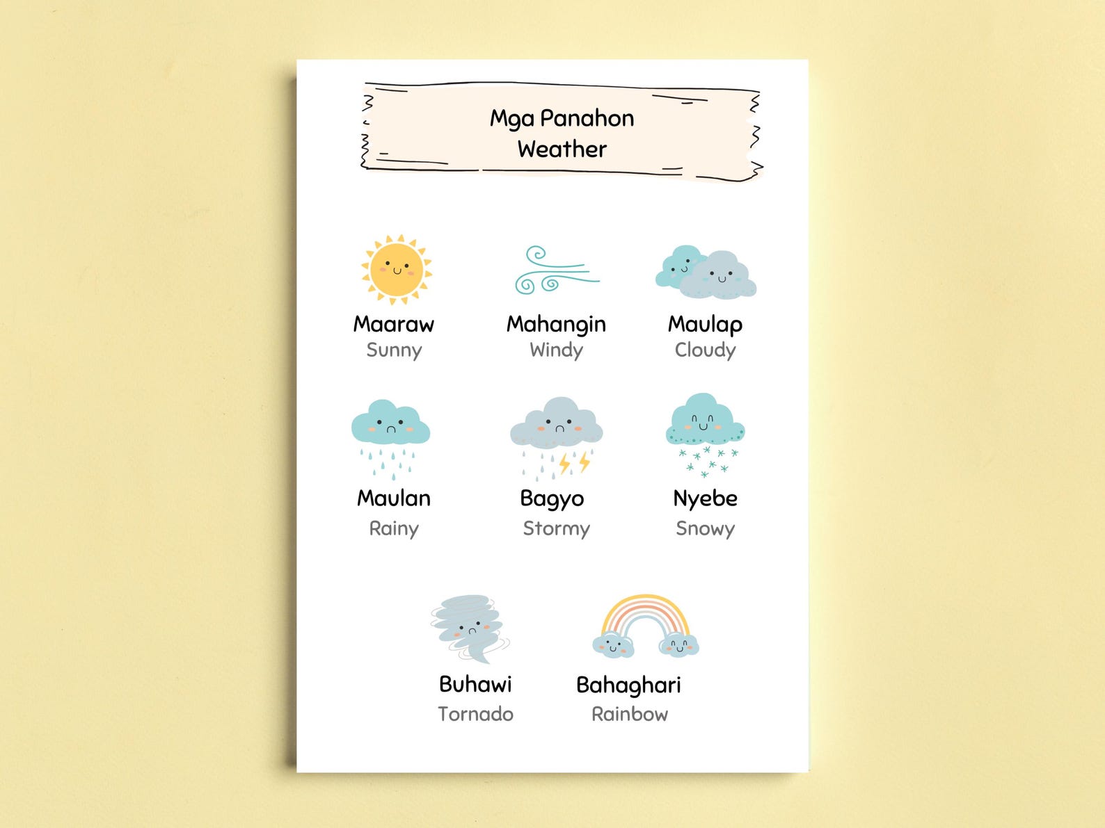 Printable Weather Poster in Filipino for Toddlers and Kids, Educational ...