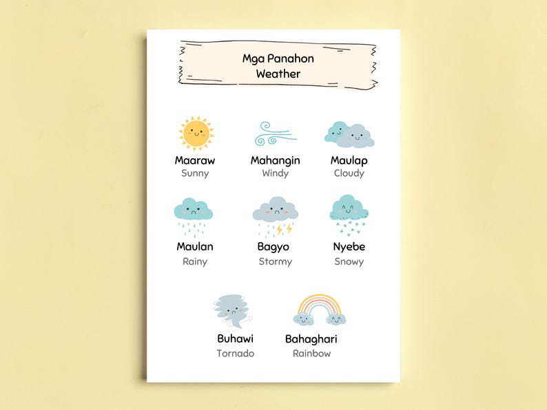 Printable Weather Poster in Filipino for Toddlers and Kids, Educational ...