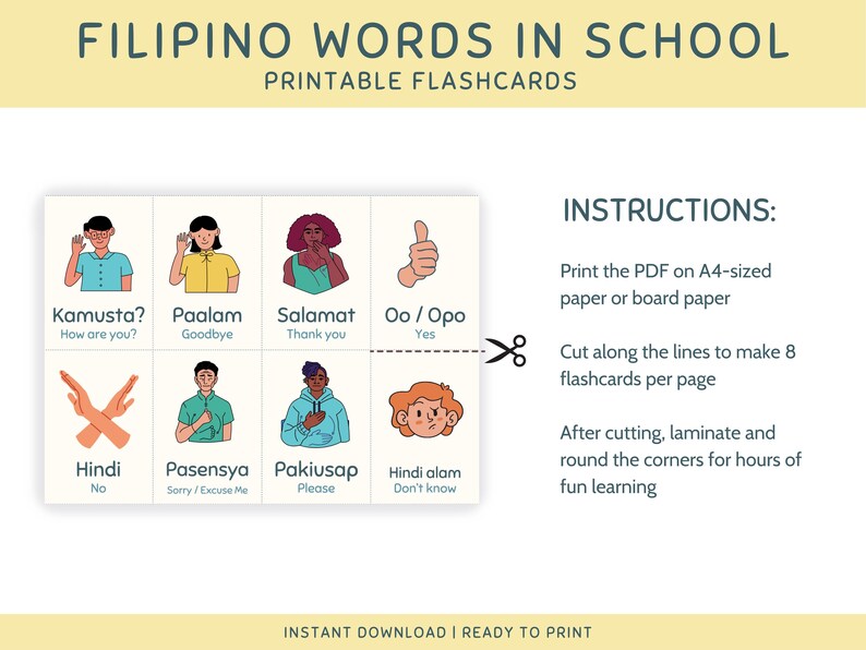 Filipino Printable Flashcards for Toddlers and Kids, Learn Tagalog ...