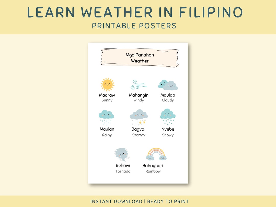 Printable Weather Poster in Filipino for Toddlers and Kids, Educational ...