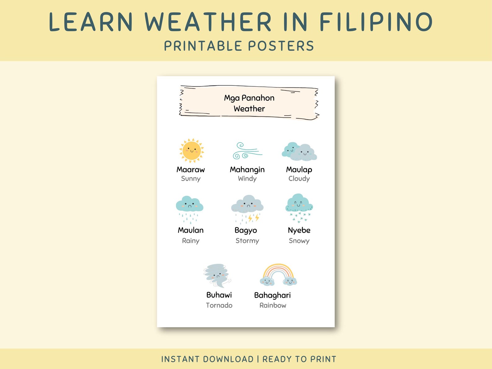 Printable Weather Poster in Filipino for Toddlers and Kids, Educational ...