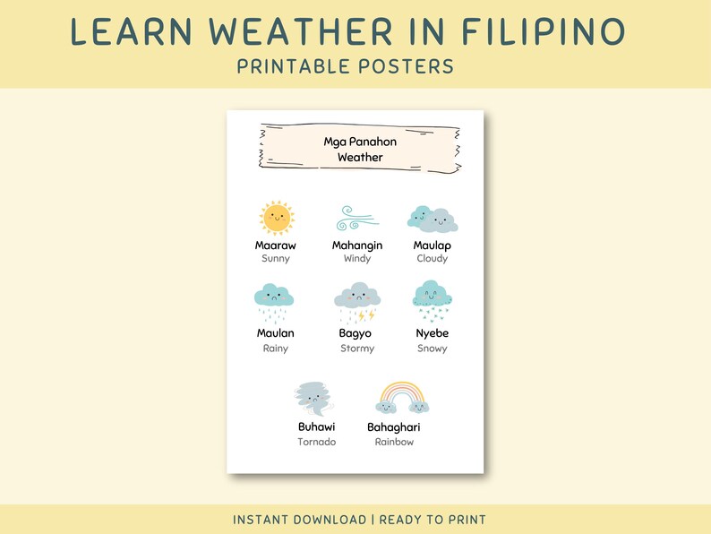 Printable Weather Poster in Filipino for Toddlers and Kids, Educational ...