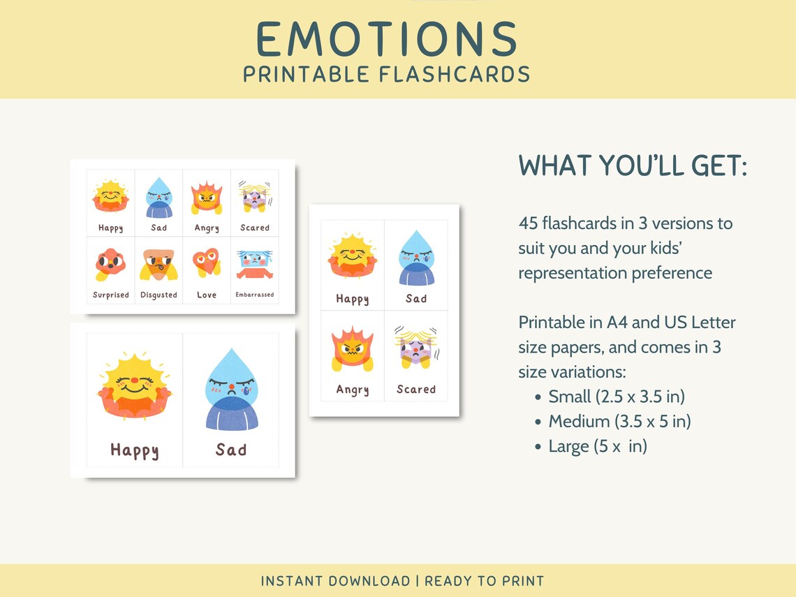 Emotions Printable Flashcards for Toddlers and Kids, Feelings Flash ...