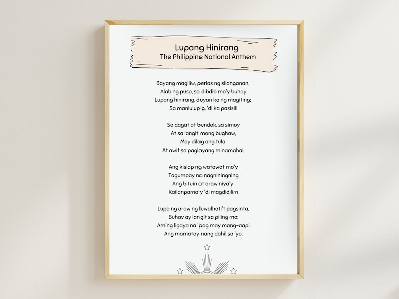 Lupang Hinirang Printable Poster for Toddlers and Kids, Bayang Magiliw ...