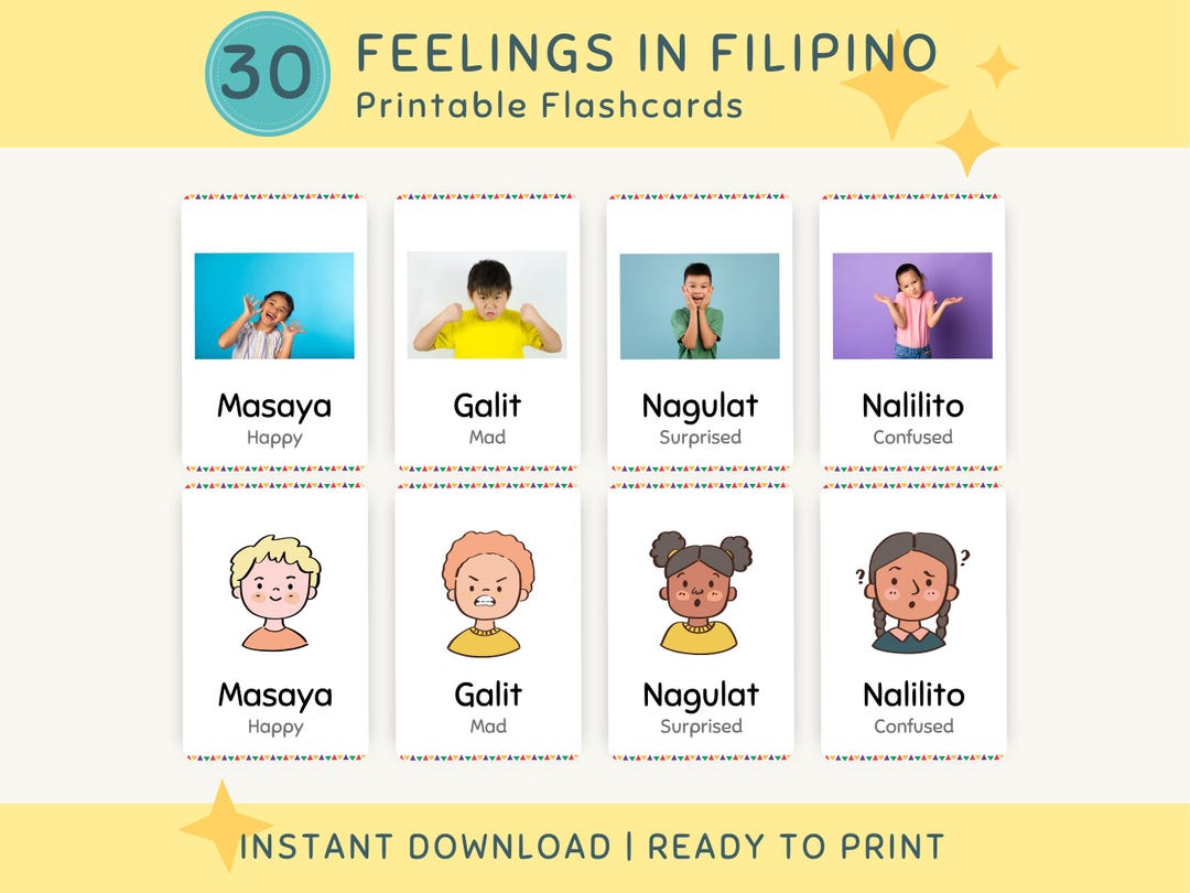Filipino Emotions and Feelings Printable Flashcards for Toddlers & Kids ...