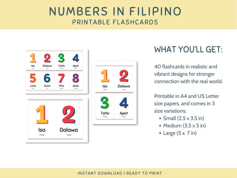 Filipino Numbers Printable Flashcards for Toddlers and Kids, Counting ...
