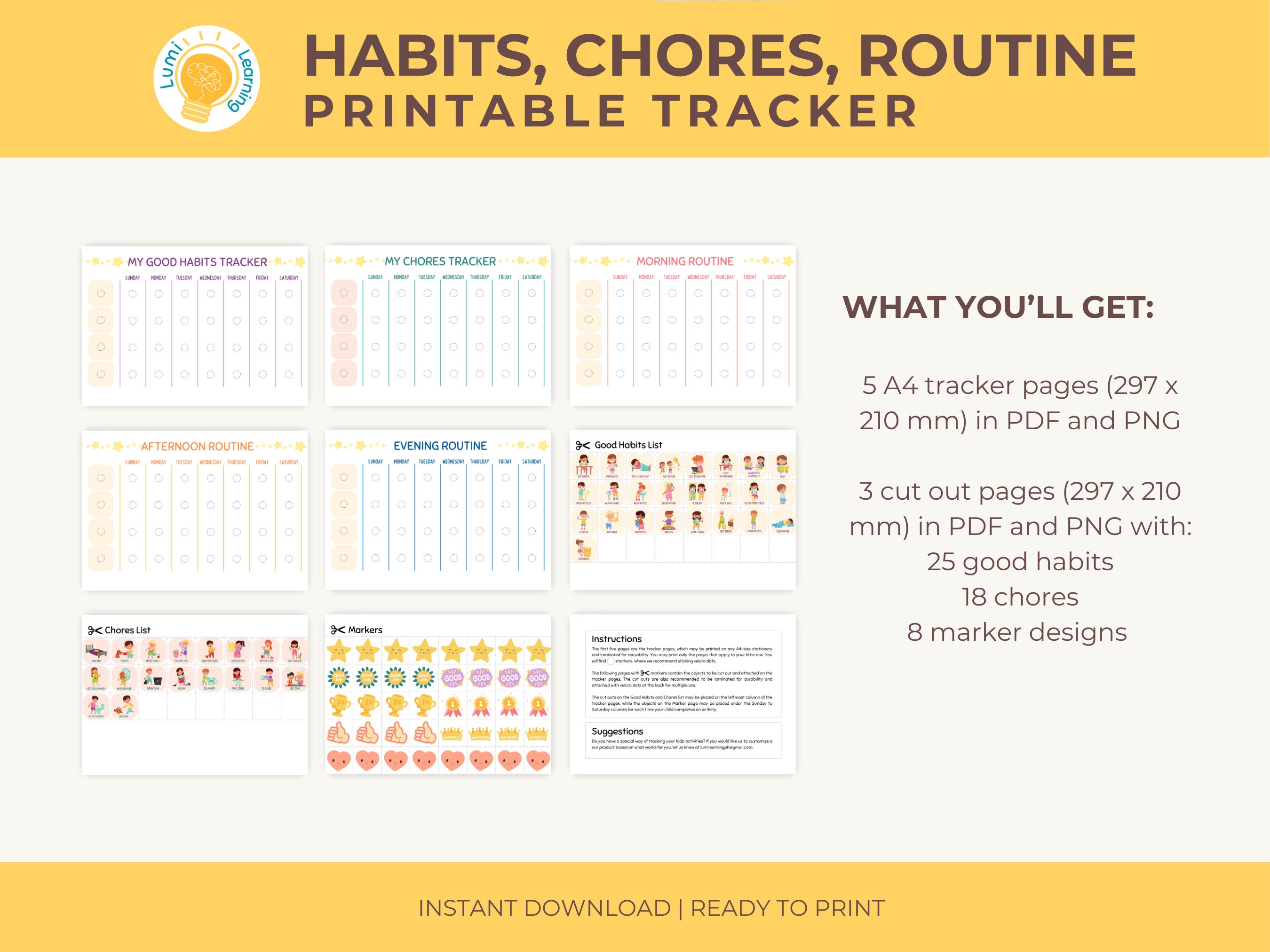 Printable Chart for Habits, Chores, & Routine for Kids and Toddlers ...