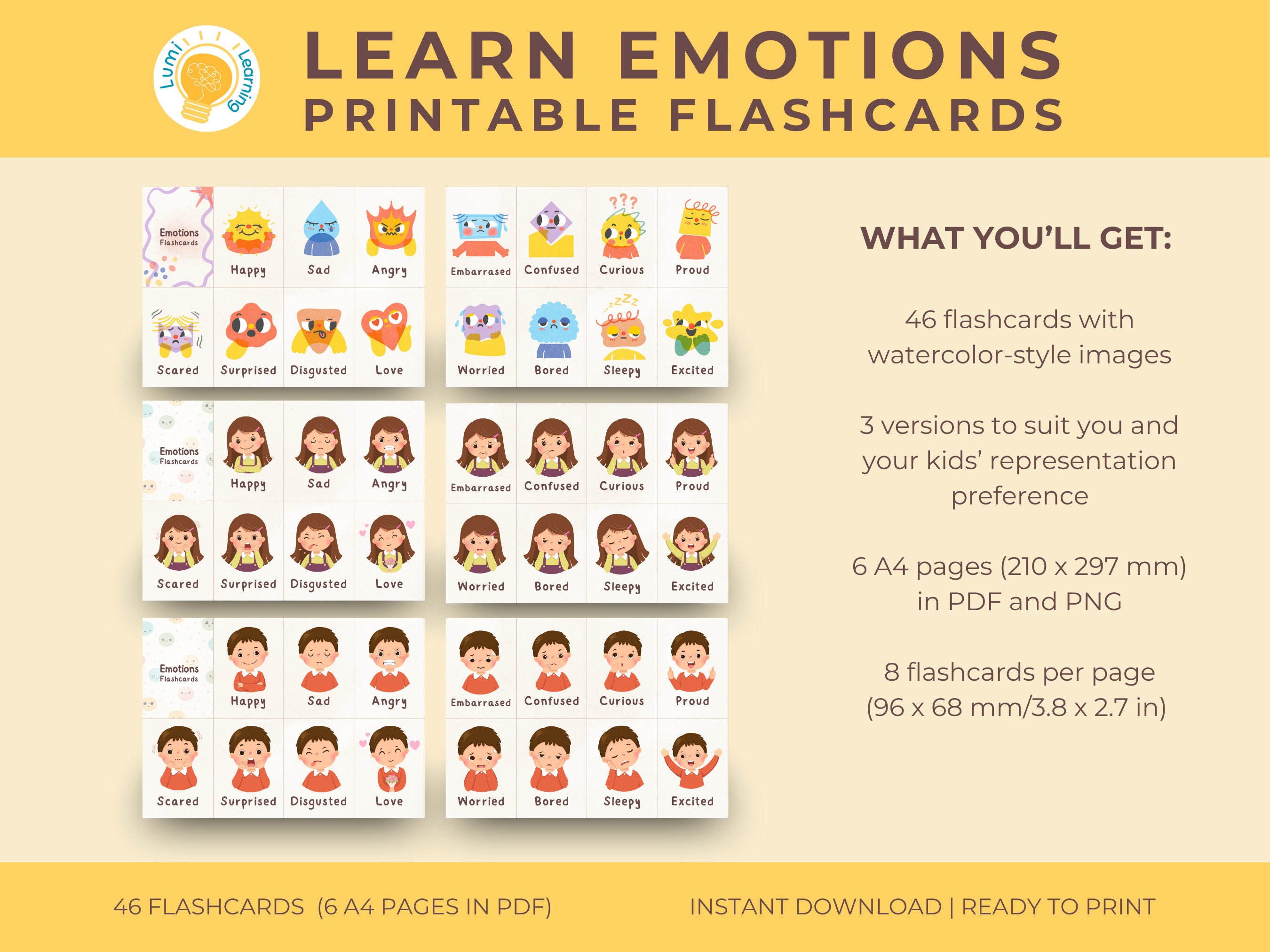 Emotions Printable Flashcards for Toddlers and Kids Feelings Flash ...