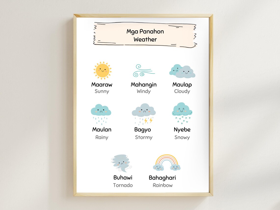 Printable Weather Poster in Filipino for Toddlers and Kids, Educational ...