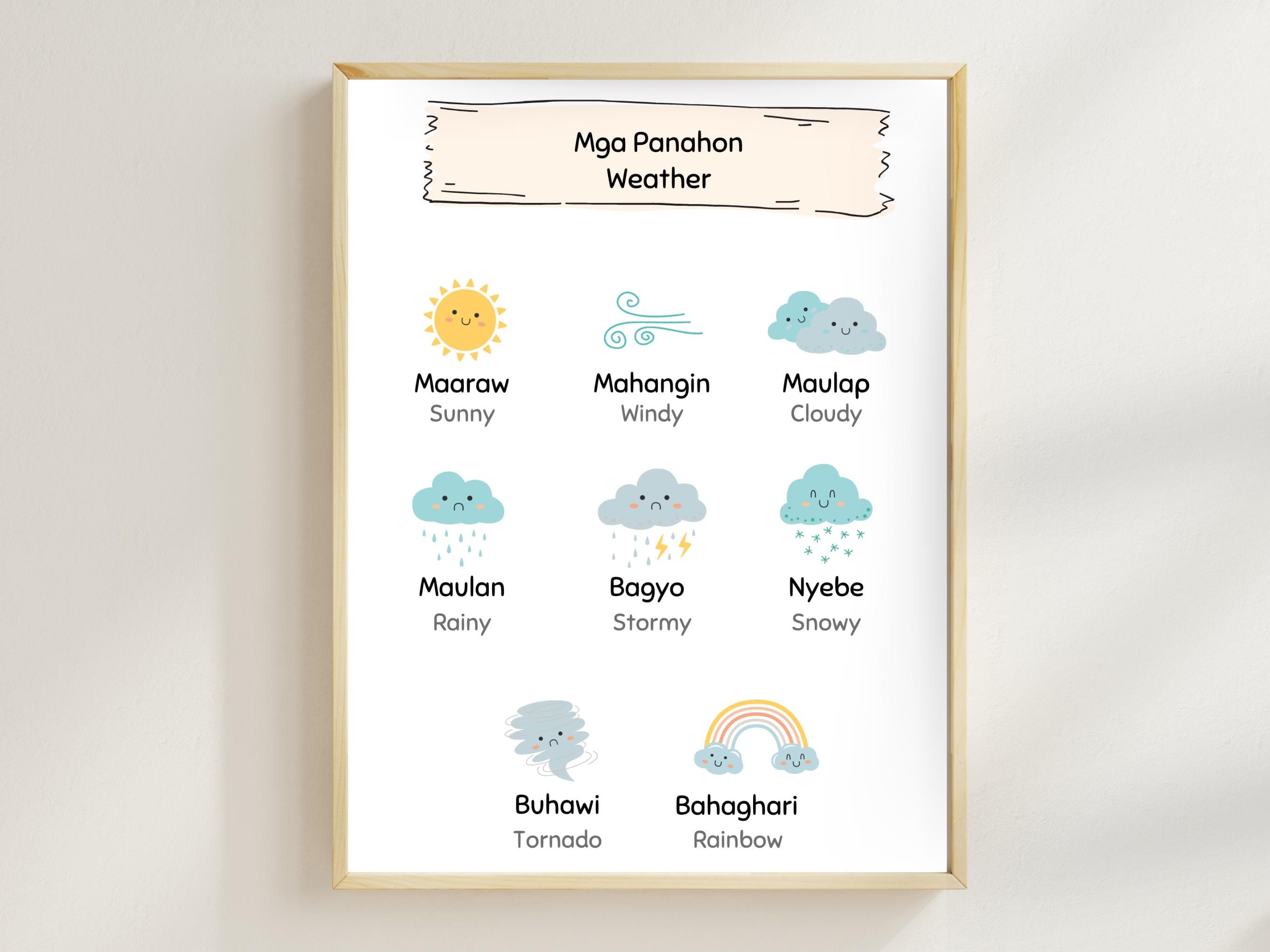 Printable Weather Poster in Filipino for Toddlers and Kids, Educational ...